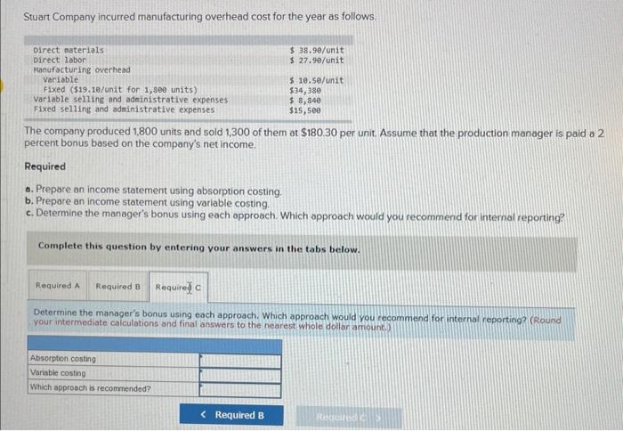 Solved Stuart Company incurred manufacturing overhead cost | Chegg.com