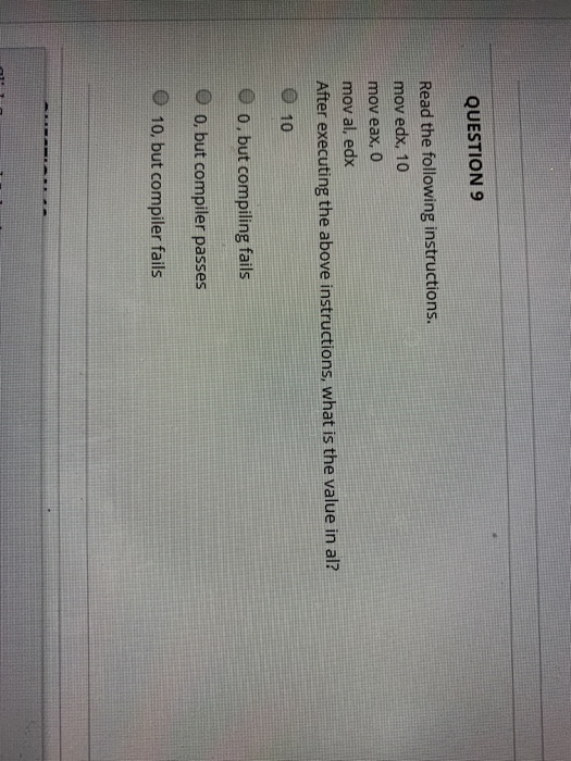 Solved QUESTION 5 Read the following instructions. mov rbx, | Chegg.com