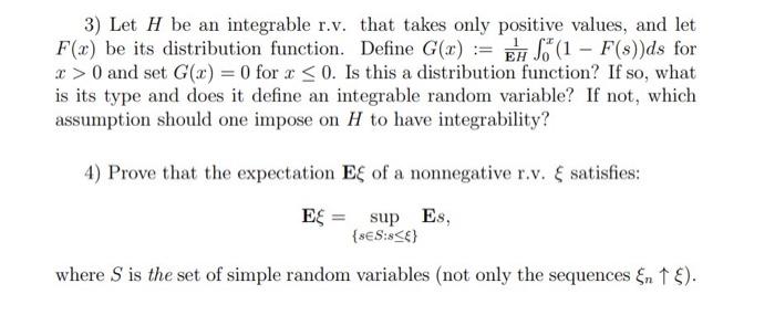 Solved 3) Let H be an integrable r.v. that takes only | Chegg.com