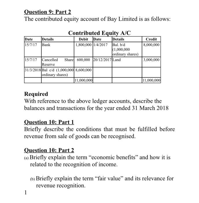 Solved Question 9: Part 2 The contributed equity account of | Chegg.com