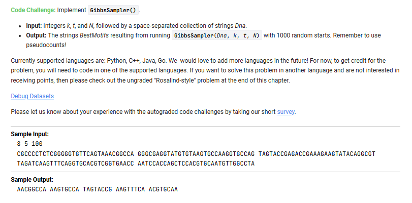 Solved Code Challenge: Implement GibbsSampler().- ﻿Input: | Chegg.com