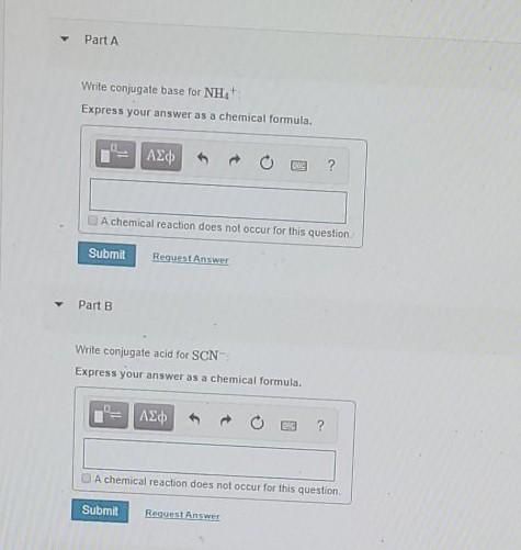 Solved Part A Write conjugate base for NH, Express your | Chegg.com
