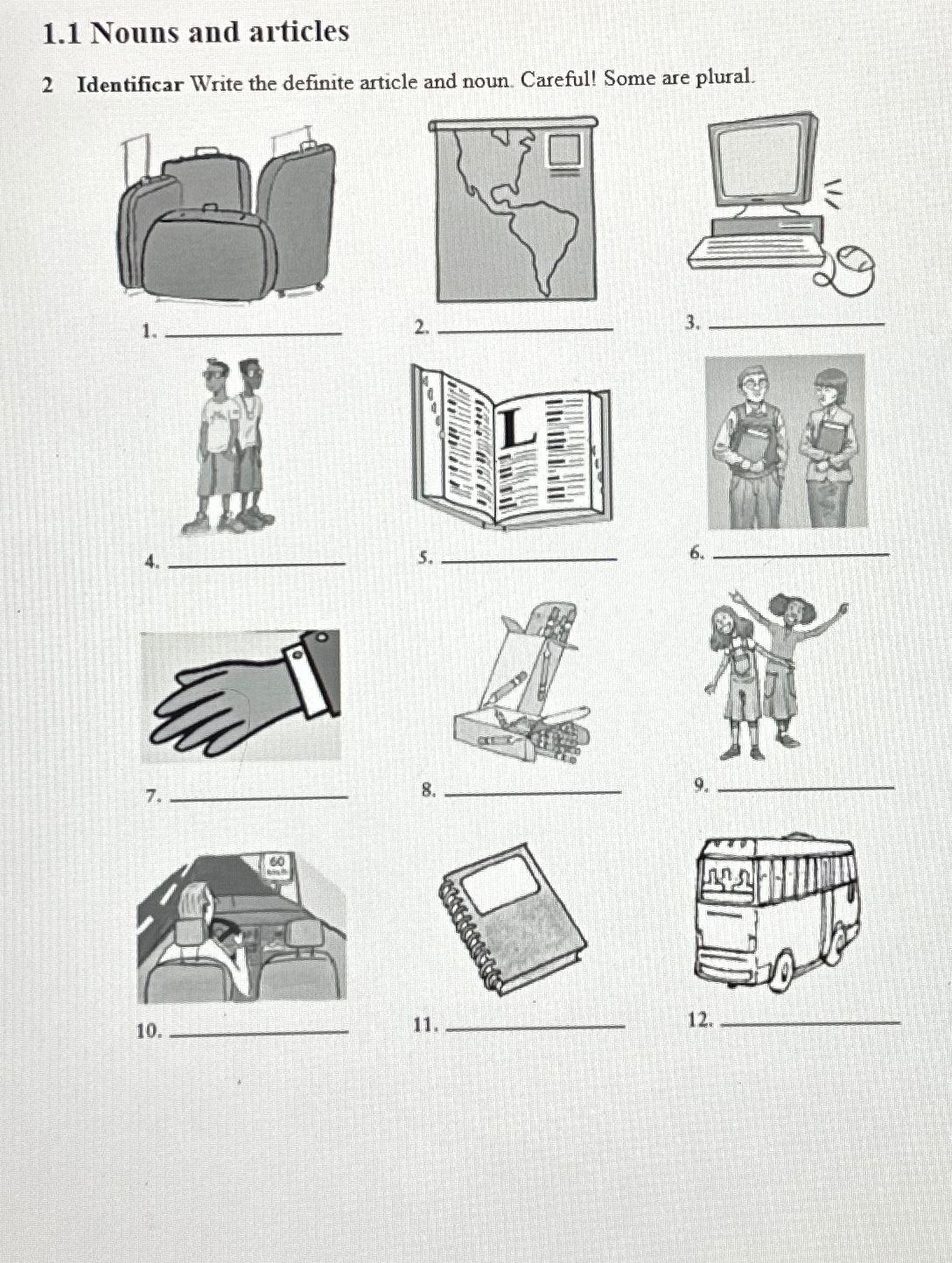 1.1 ﻿Nouns and articles2 ﻿Identificar Write the | Chegg.com