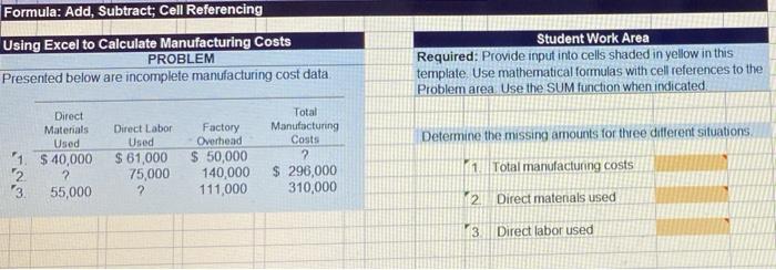 Solved Formula: Add, Subtract; Cell Referencing Using Excel | Chegg.com