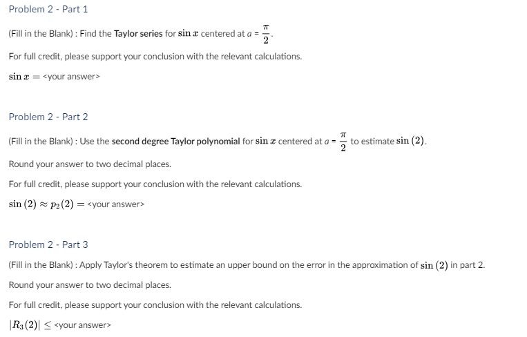 Solved Problem 2 - ﻿Part 1(Fill in the Blank) ﻿: Find the | Chegg.com
