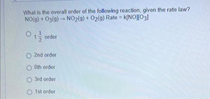 Solved What is the overall order of the following reaction, | Chegg.com