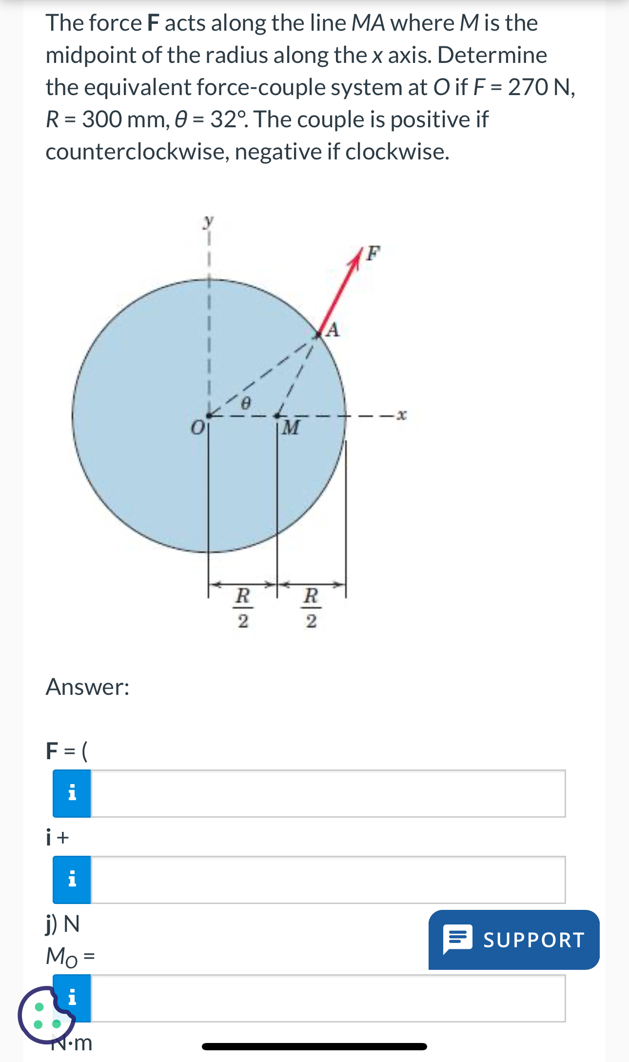 Solved The force F ﻿acts along the line MA ﻿where M ﻿is the | Chegg.com