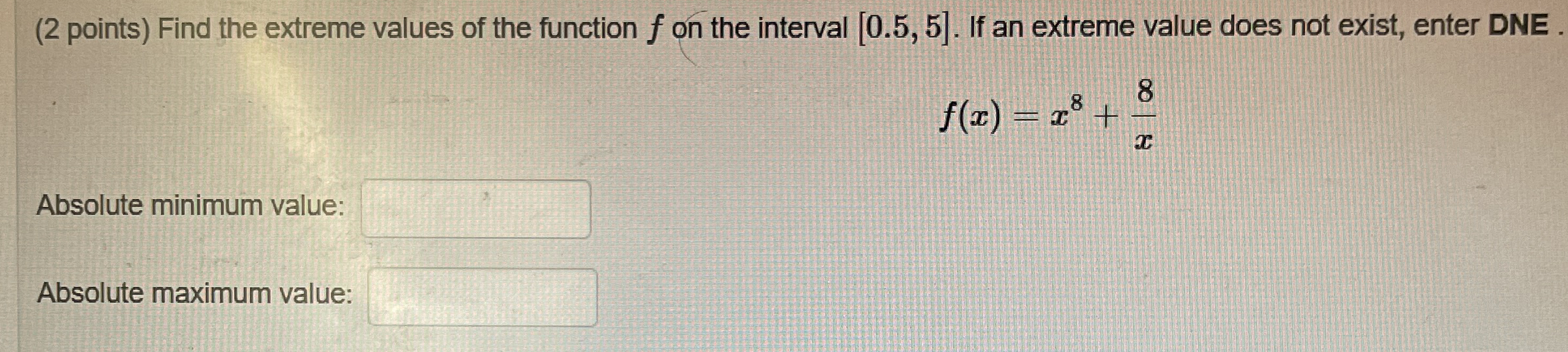 Solved (2 ﻿points) ﻿Find the extreme values of the function | Chegg.com