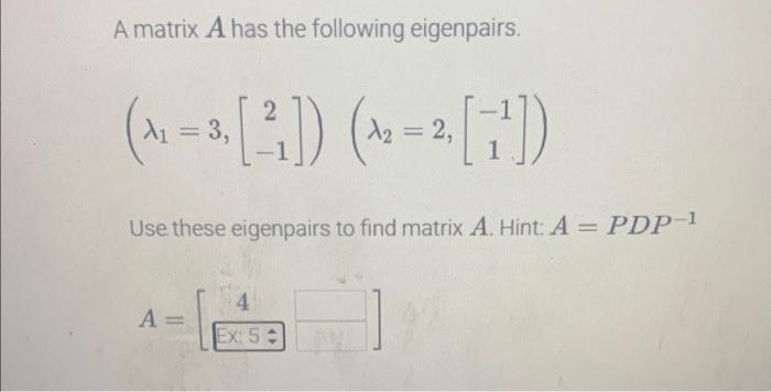 Solved A matrix A has the following eigenpairs. | Chegg.com