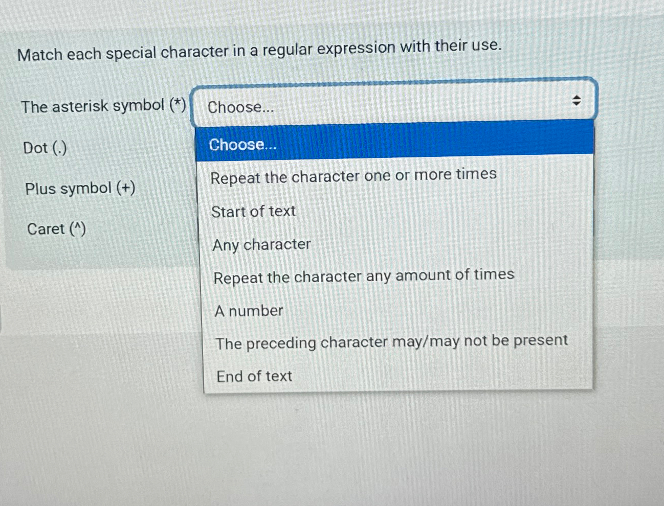 Solved Match each special character in a regular expression | Chegg.com