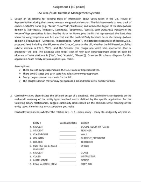 Solved Assignment 1 (10 points) CSE 4503/6503 Database | Chegg.com