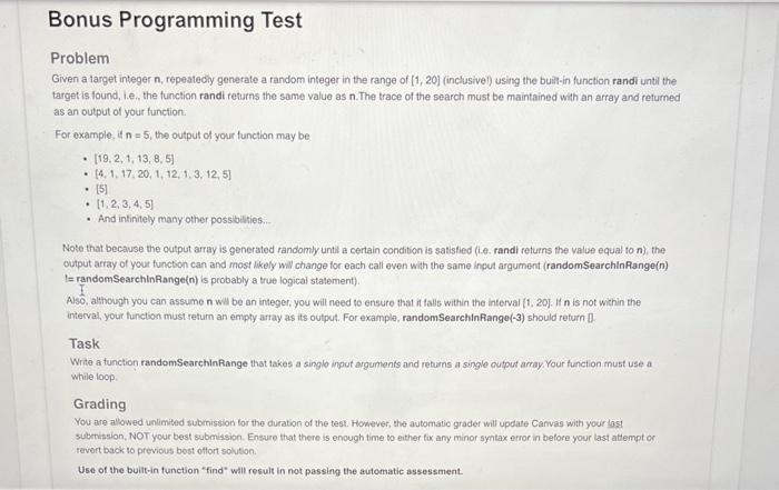 Solved Problem Given a target integer n, repeatedly generate | Chegg.com
