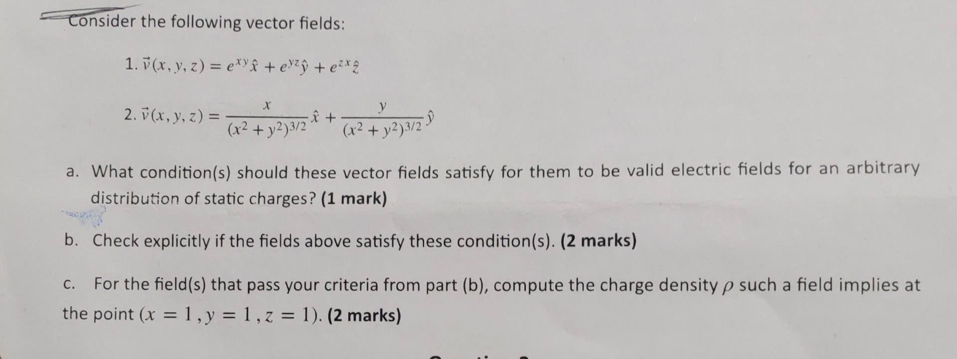 Solved Consider the following vector fields: 1. | Chegg.com