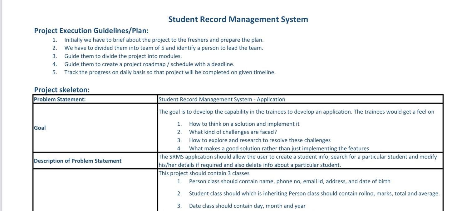 Student Record Management System Project Execution | Chegg.com