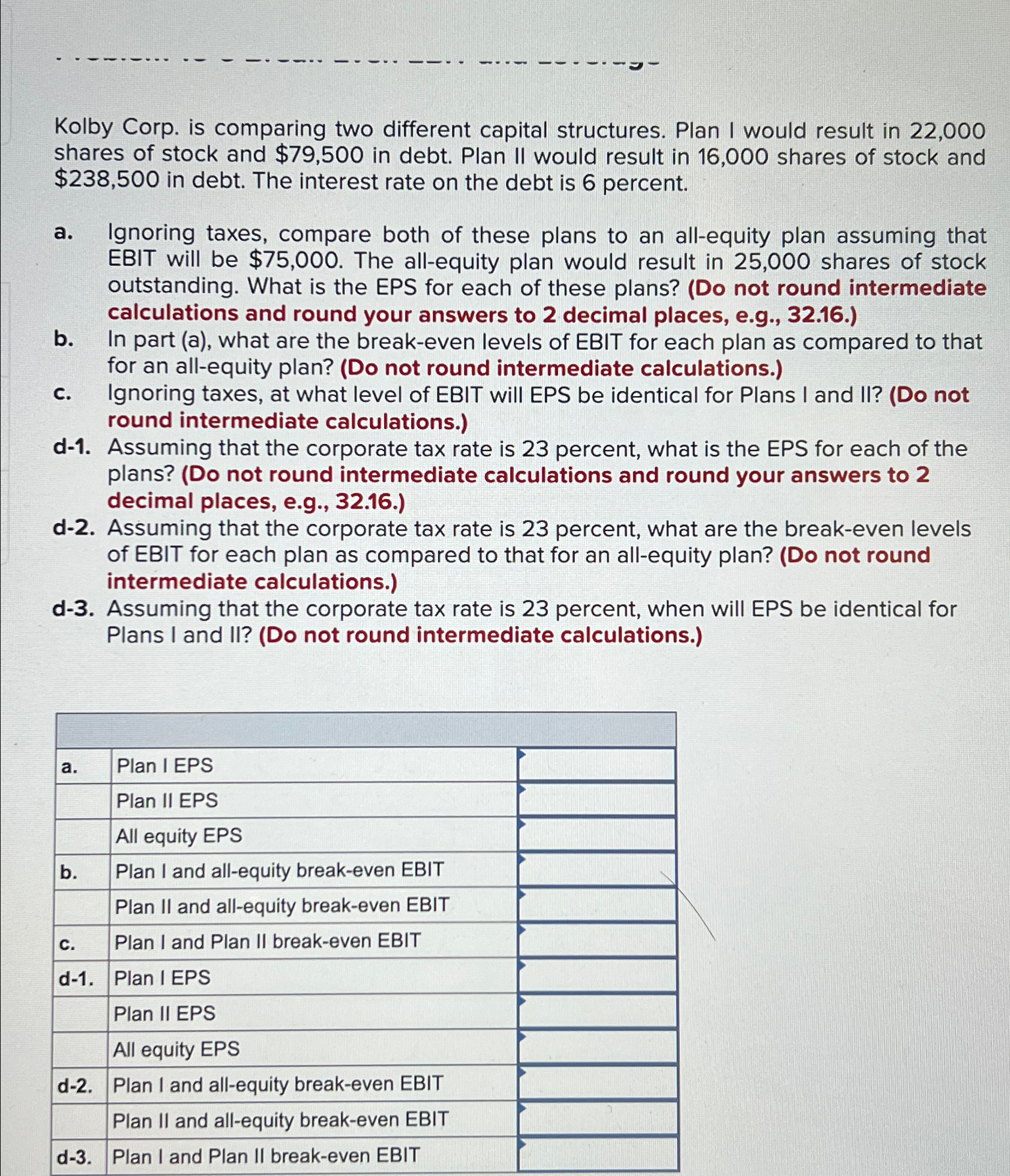 Solved Kolby Corp. is comparing two different capital | Chegg.com