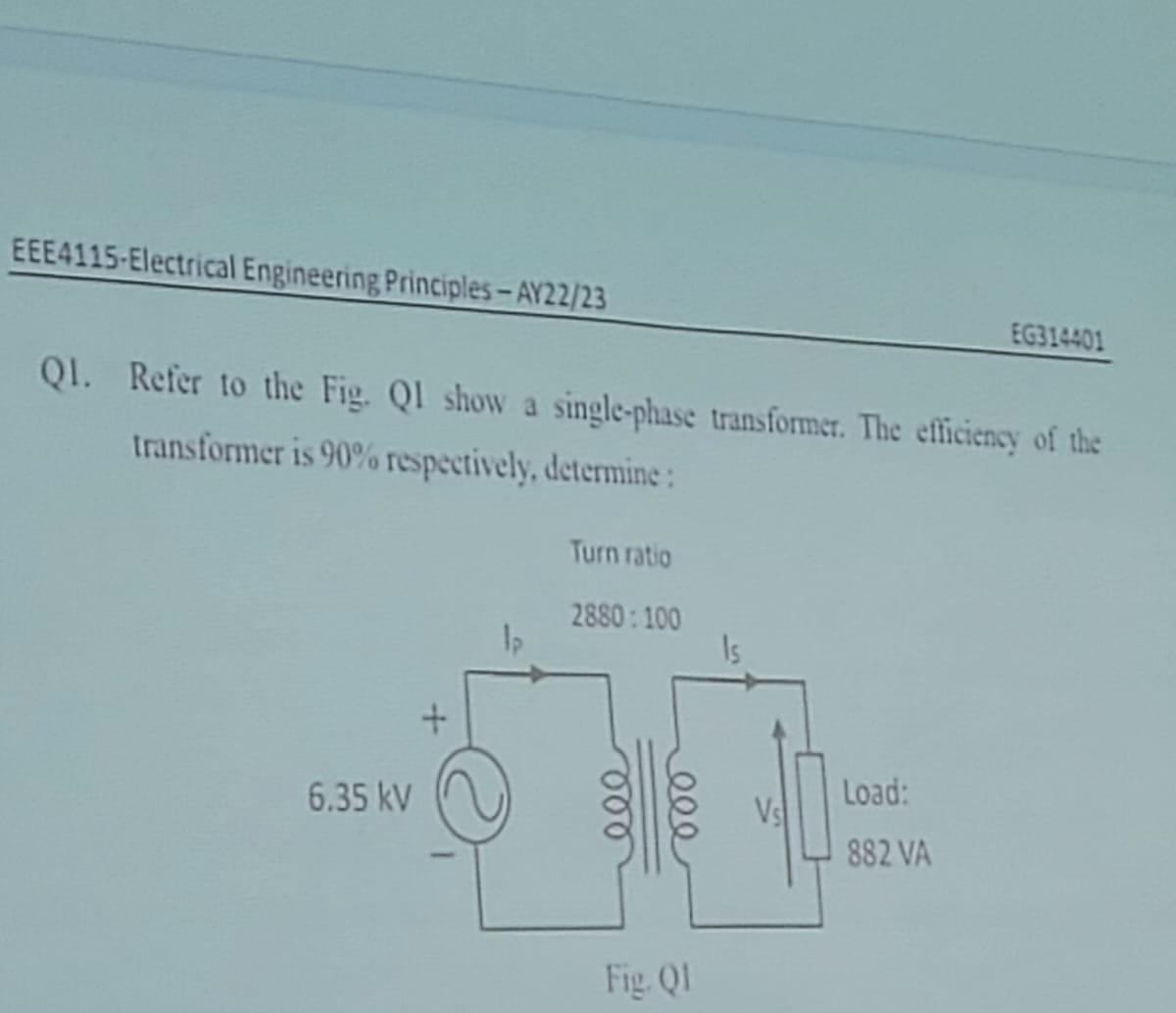 Solved Q1. Refer to the Fig. Q1 show a single-phase | Chegg.com