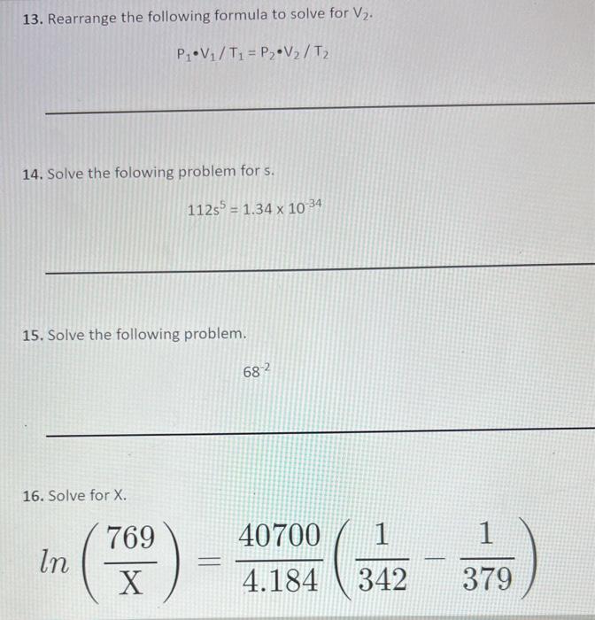 Solved 13. Rearrange the following formula to solve for V2. | Chegg.com