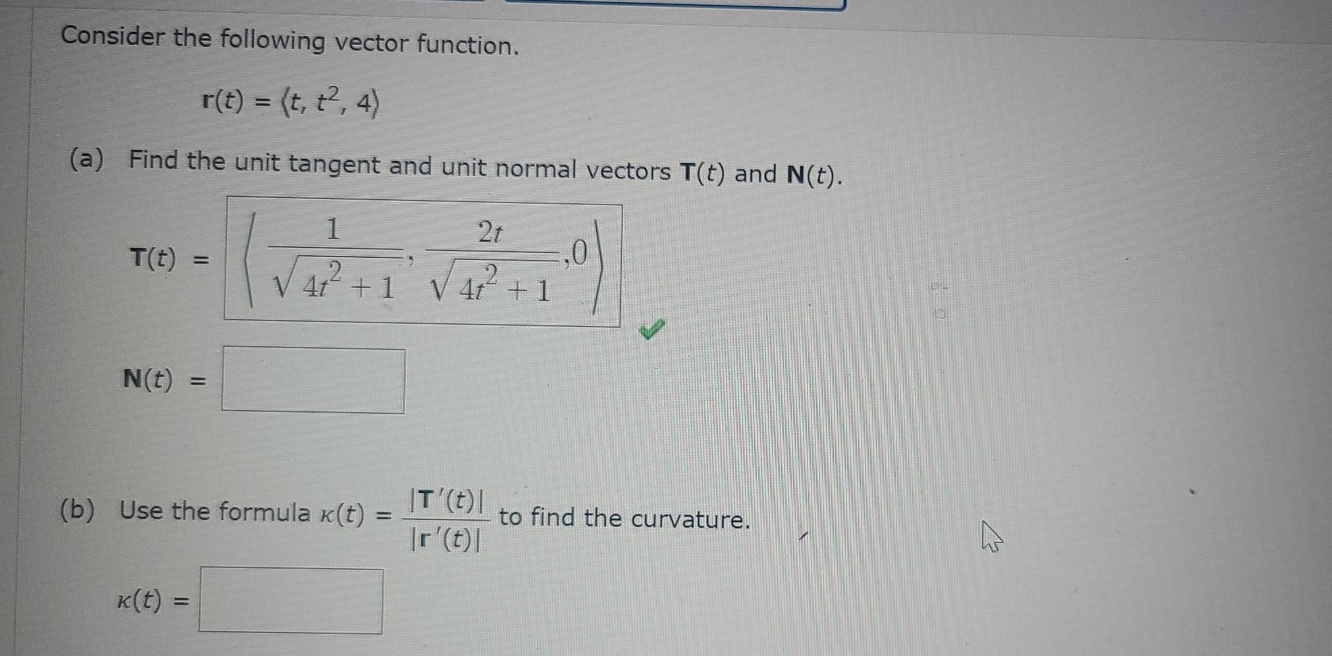 Solved Consider The Following Vector Function Rt T 2827