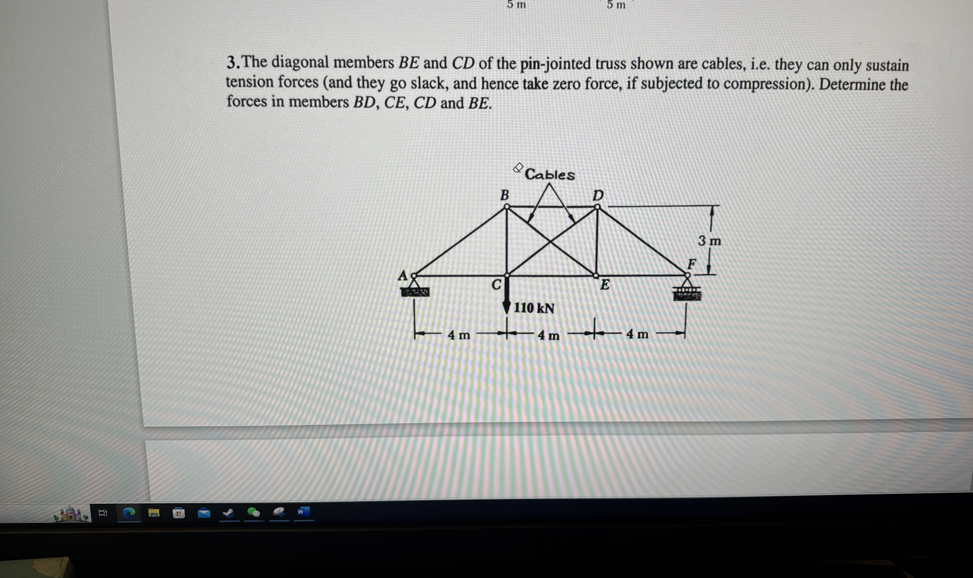 Solved 3.The diagonal members BE ﻿and CD ﻿of the pin-jointed | Chegg.com