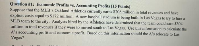 Solved Question #1: Economic Profits vs. Accounting Profits | Chegg.com