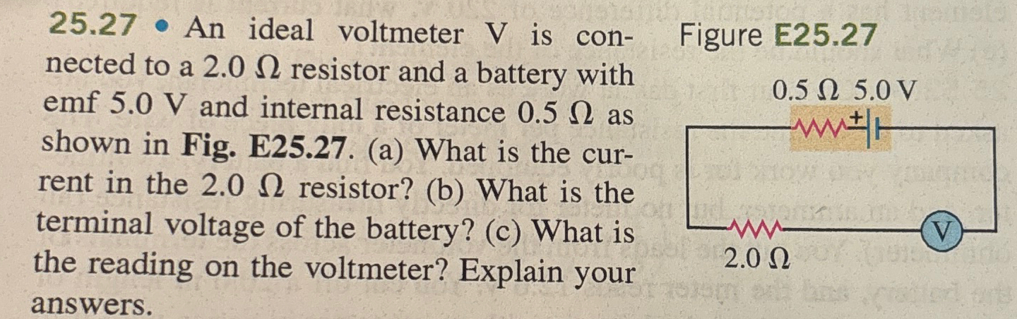 Solved 25.27 - ﻿An ideal voltmeter V ﻿is con-Figure | Chegg.com