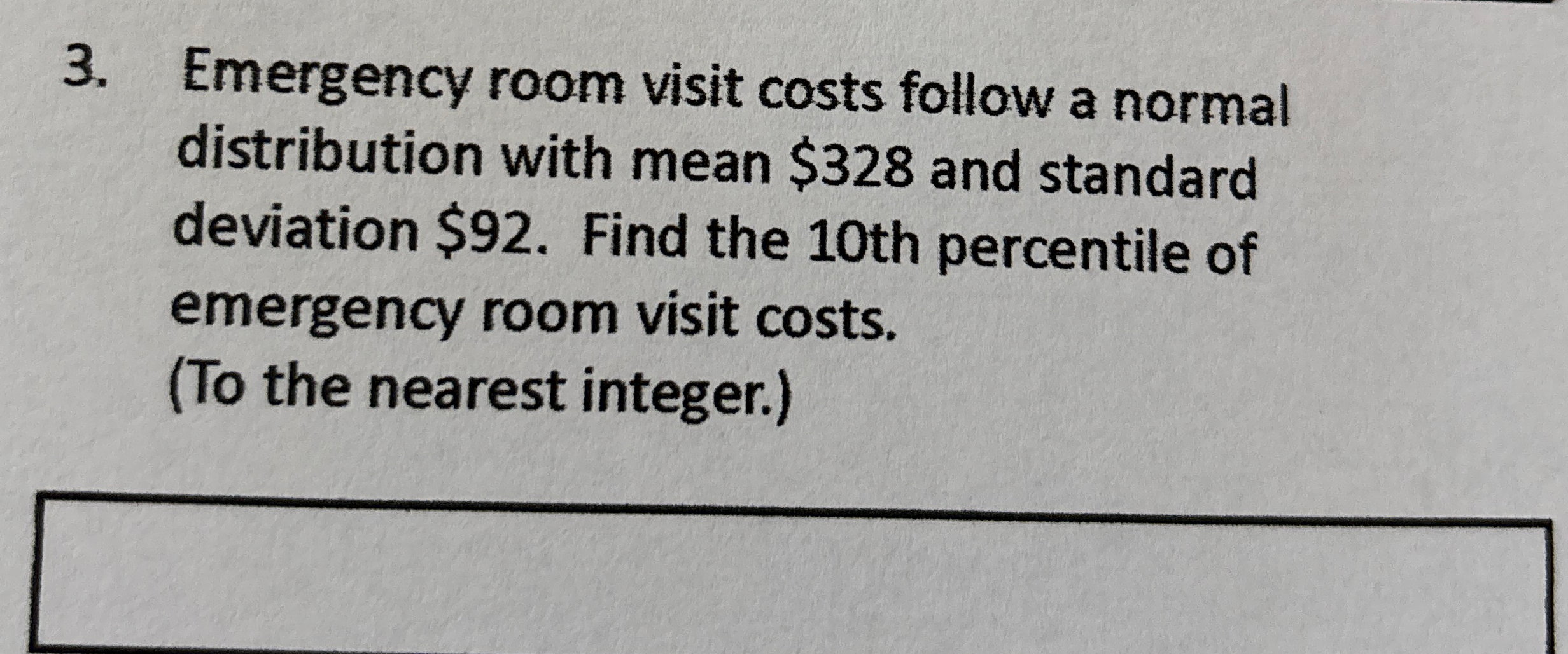 Solved Emergency room visit costs follow a normal | Chegg.com