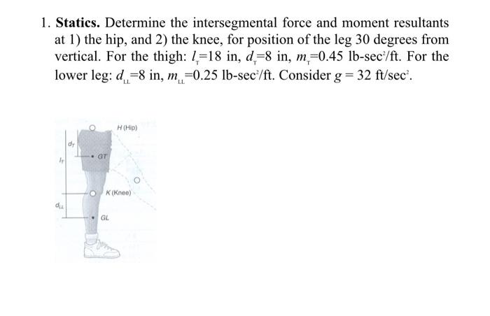 Solved 1. Statics. Determine the intersegmental force and | Chegg.com