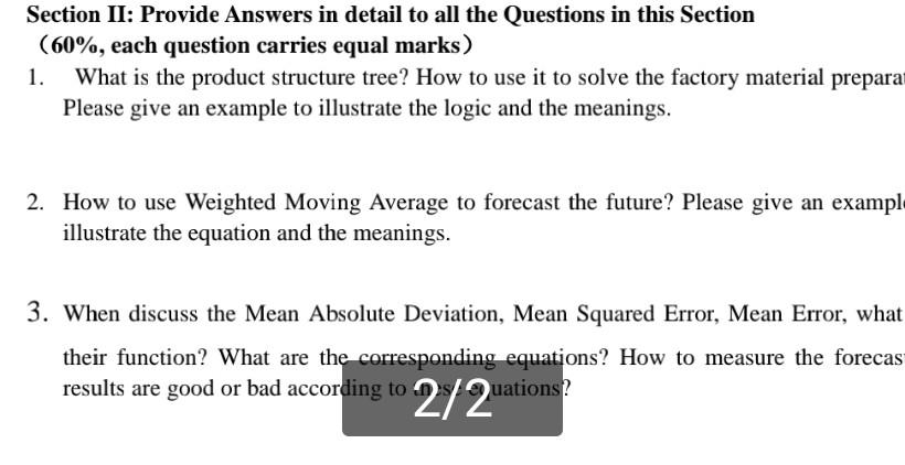 Solved Section II: Provide Answers in detail to all the | Chegg.com