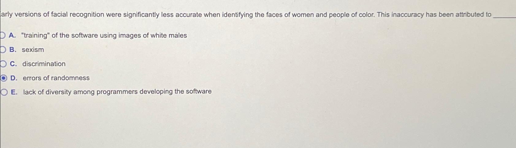 Solved arly versions of facial recognition were | Chegg.com