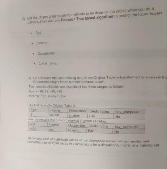 2) List the proper preprocessing methods to be done | Chegg.com
