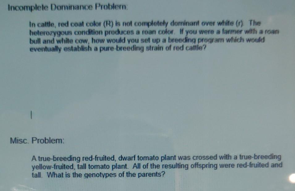 Solved Incomplete Dominance Problem. In cattle, red coat | Chegg.com