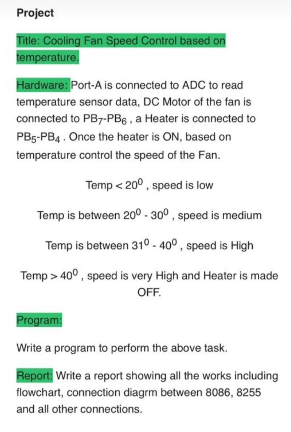 Solved Project Title: Cooling Fan Speed Control based on | Chegg.com