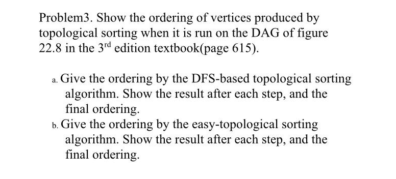 Solved Problem3. ﻿Show the ordering of vertices produced by | Chegg.com