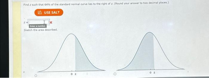 Solved Find z such that 64% of the standard normal curve | Chegg.com