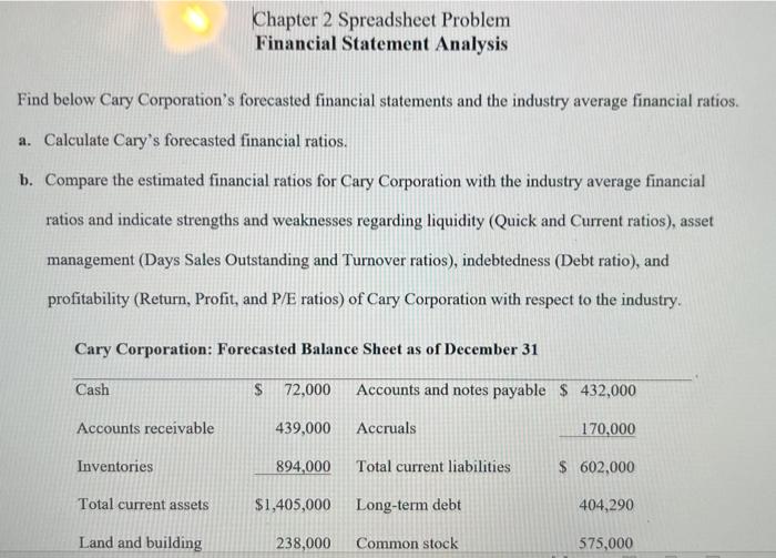 Solved Chapter 2 Spreadsheet Problem Financial Statement | Chegg.com