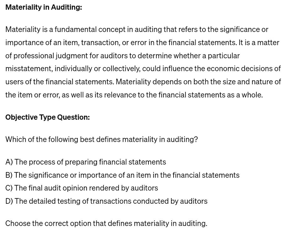 Solved Materiality in Auditing:Materiality is a fundamental | Chegg.com