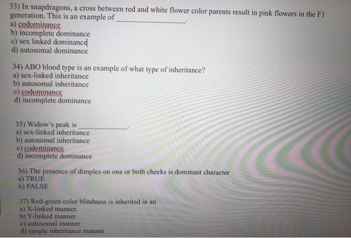 Solved 33) In snapdragons, a cross between red and white | Chegg.com