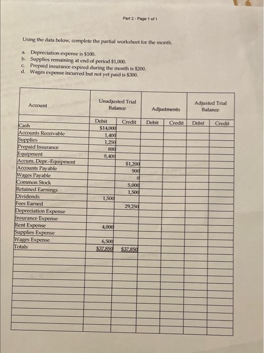 Solved Using the data below, complete the partial worksheet | Chegg.com