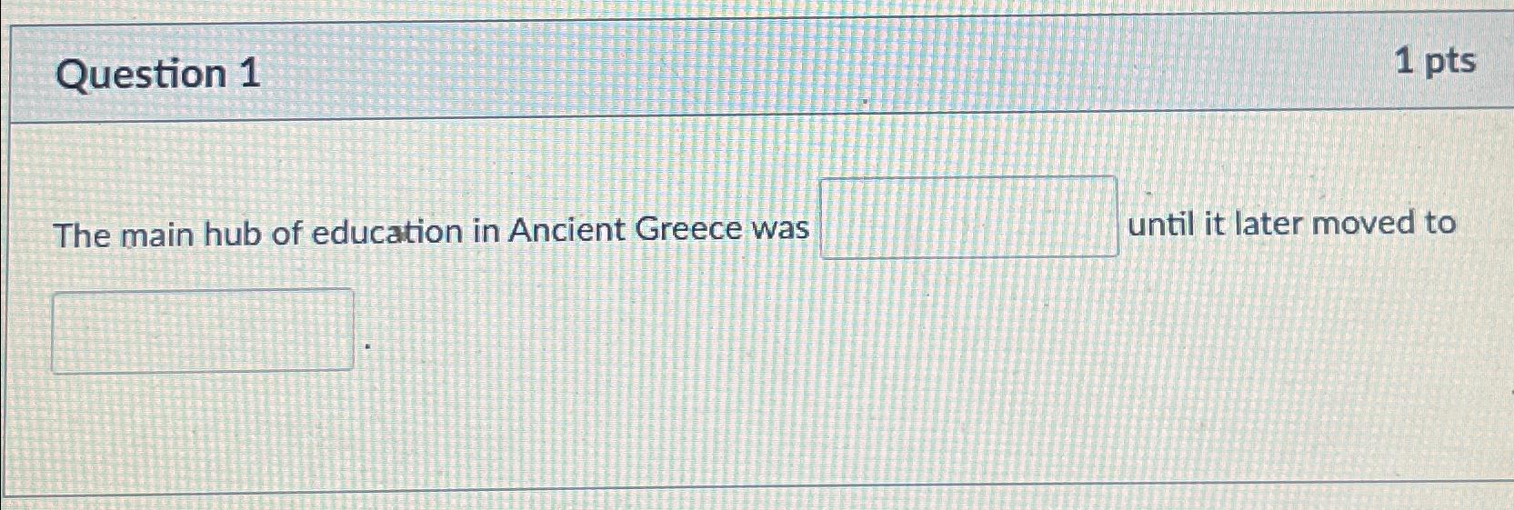 Solved Question 11 ptsThe main hub of education in Ancient | Chegg.com Solved Question 11 ptsThe main hub of education in Ancient | Chegg.com