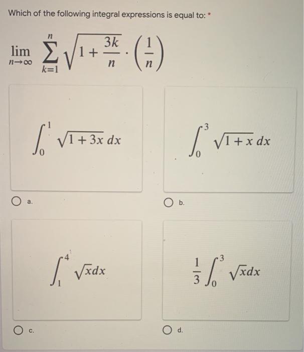 Solved Which of the following integral expressions is equal | Chegg.com