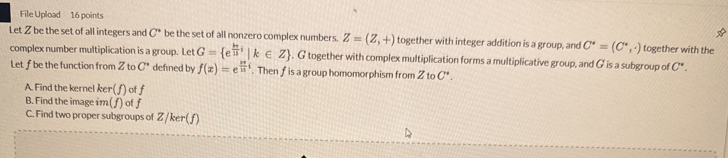 Solved File Upload 16 ﻿pointsLet Z ﻿be the set of all | Chegg.com