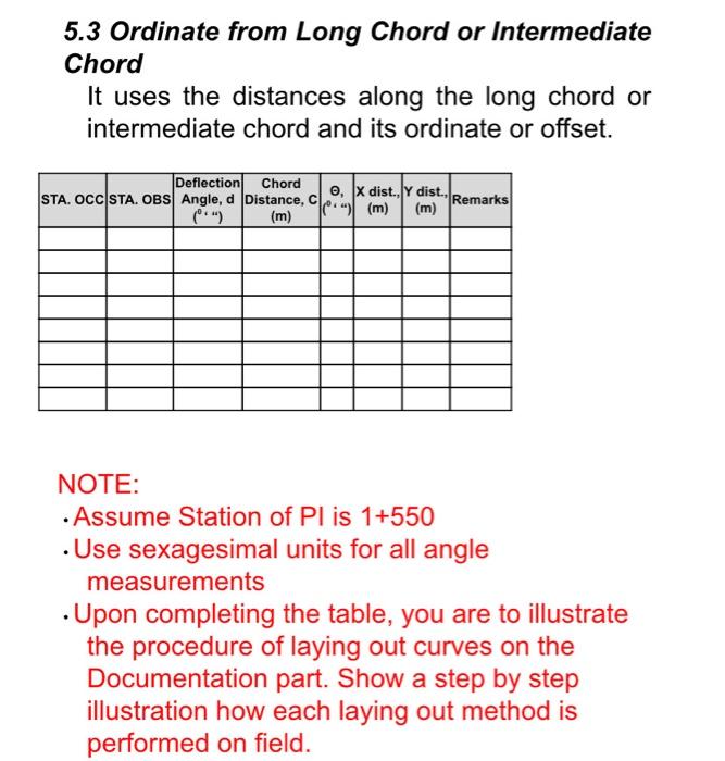 Method 3: Ordinates from Long Chord a. From Method 1 | Chegg.com