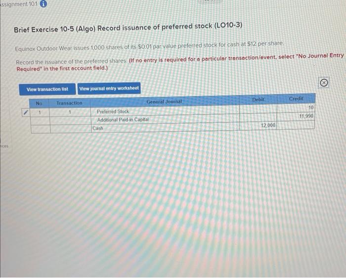 Solved Brief Exercise 10-5 (Algo) Record issuance of | Chegg.com