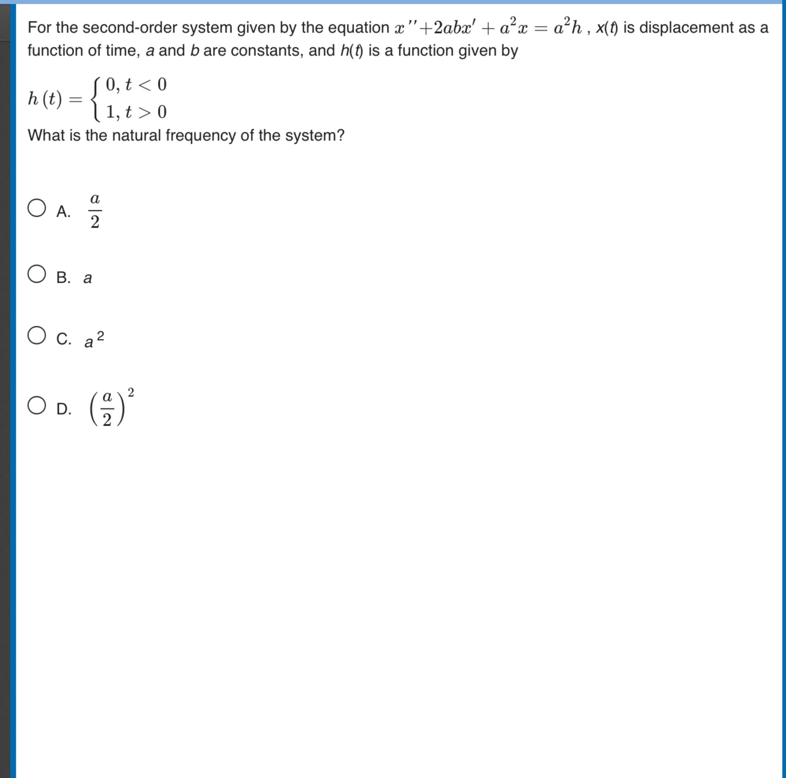 Solved For the second-order system given by the equation | Chegg.com