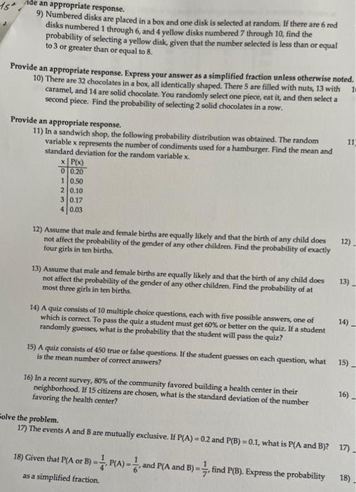 Solved Ide an appropriate response. 9) Numbered disks are | Chegg.com