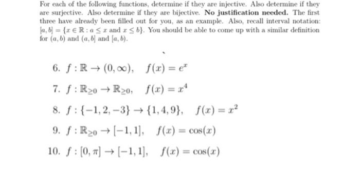 Solved For each of the following functions, determine if | Chegg.com
