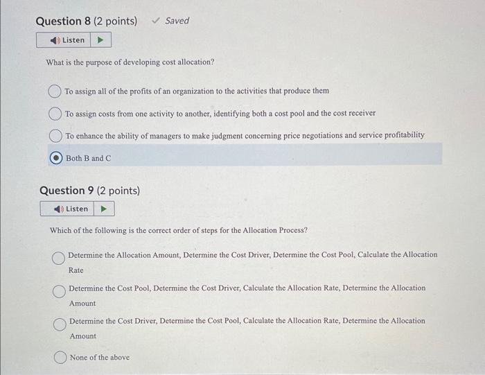 Solved What is the purpose of developing cost allocation? To | Chegg.com