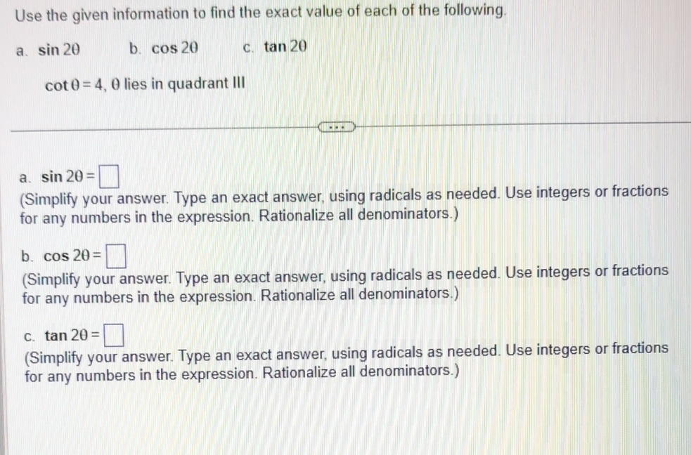 Solved Use the given information to find the exact value of | Chegg.com