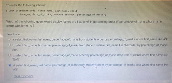 Solved Consider the following schema: STUDENTS(student_code, | Chegg.com