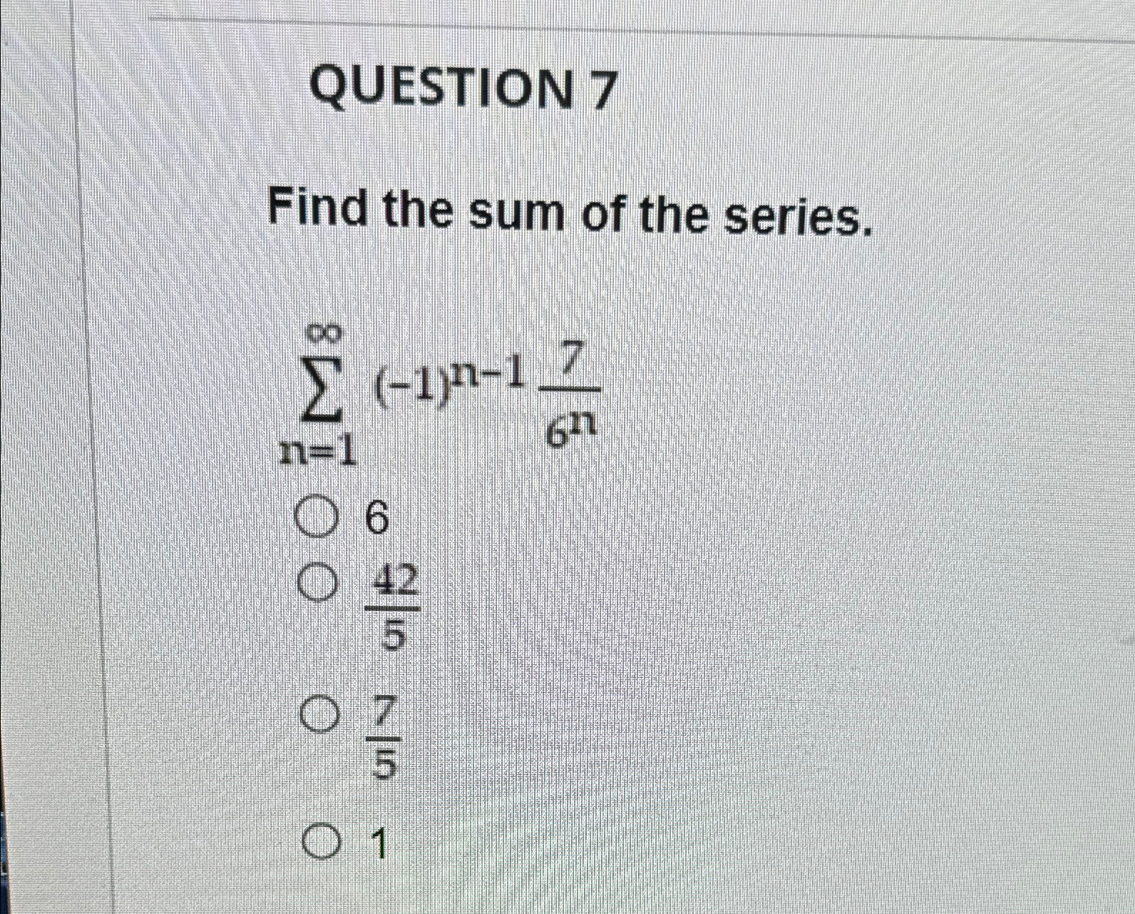 Solved QUESTION 7Find the sum of the | Chegg.com